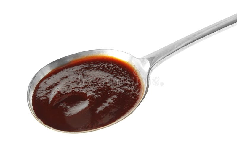 Spoon with Hot Barbecue Sauce on White Stock Image - Image of brown ...