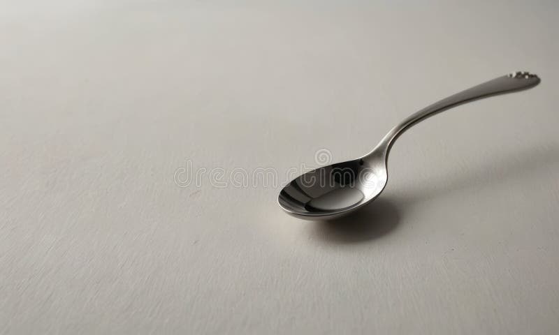 A Spoon is Laying on a Table, with the Handle Pointing Up. Stock ...