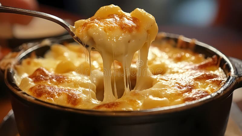 Spoon Lifting Mac and Cheese from Skillet with Stringy Melted Cheese ...