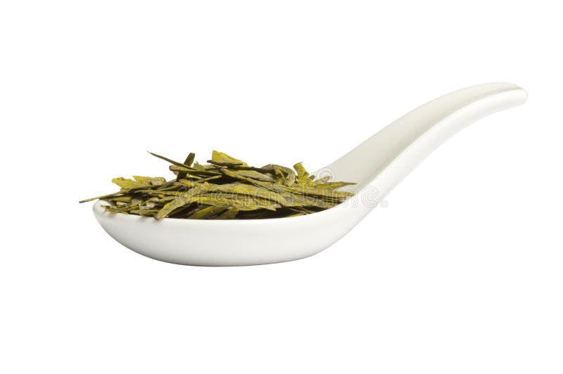 Spoon with Long Leaves Green Loose Tea, Isolated Stock Image - Image of ...