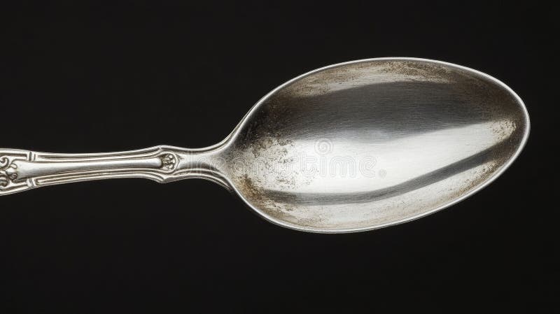 A Spoon Made of Polished Steel is Set Against a Dark Textured ...