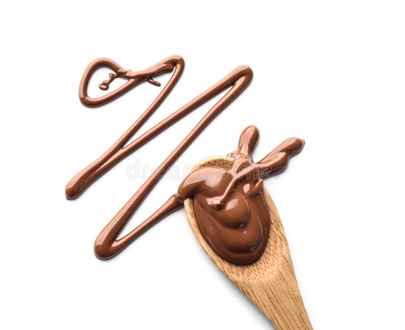 Spoon and Molten Chocolate on White Background Stock Photo - Image of ...