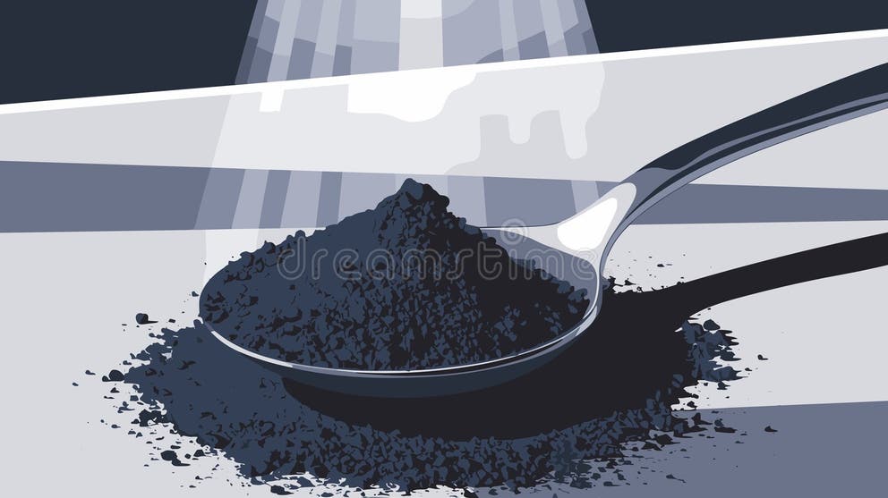 Spoon Overflowing with Dark Powder, Illuminated by Light. Stock Vector ...