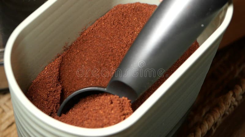 Spoon Pick Ground Coffee from a Container Stock Video - Video of rich ...