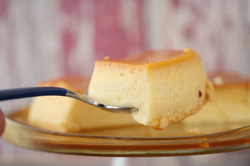 Spoon Pick a Slice of Caramel Pudding Stock Image - Image of culinary ...