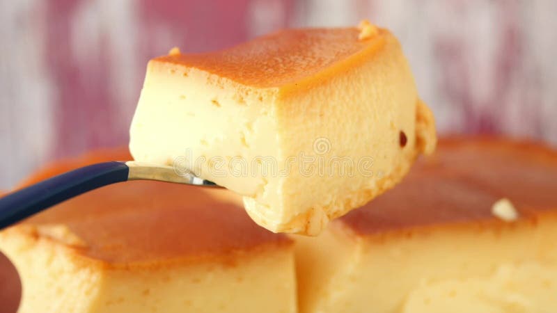 Spoon Pick a Slice of Caramel Pudding Stock Footage - Video of cuisine ...