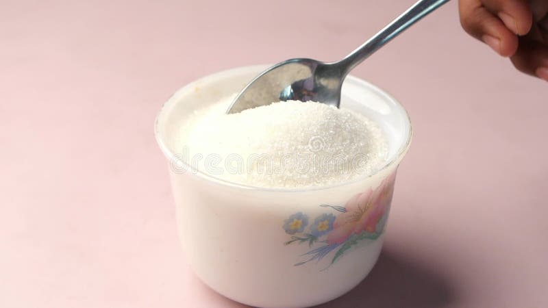 Spoon Pick White Sugar from a Container Slow Motion Stock Video - Video ...