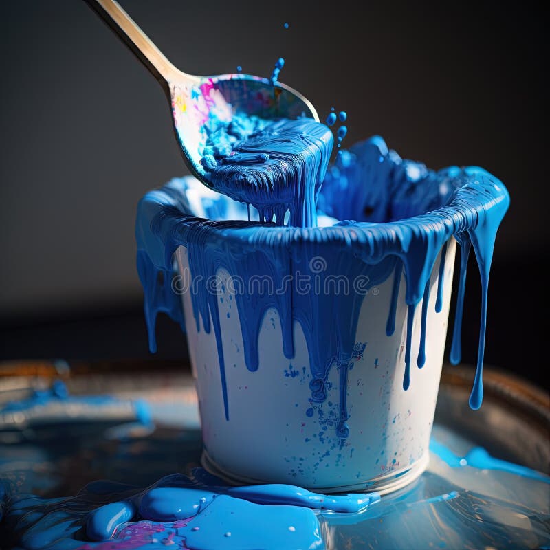 A Spoon is Pouring Blue Liquid into a Bowl of Paint Stock Illustration ...