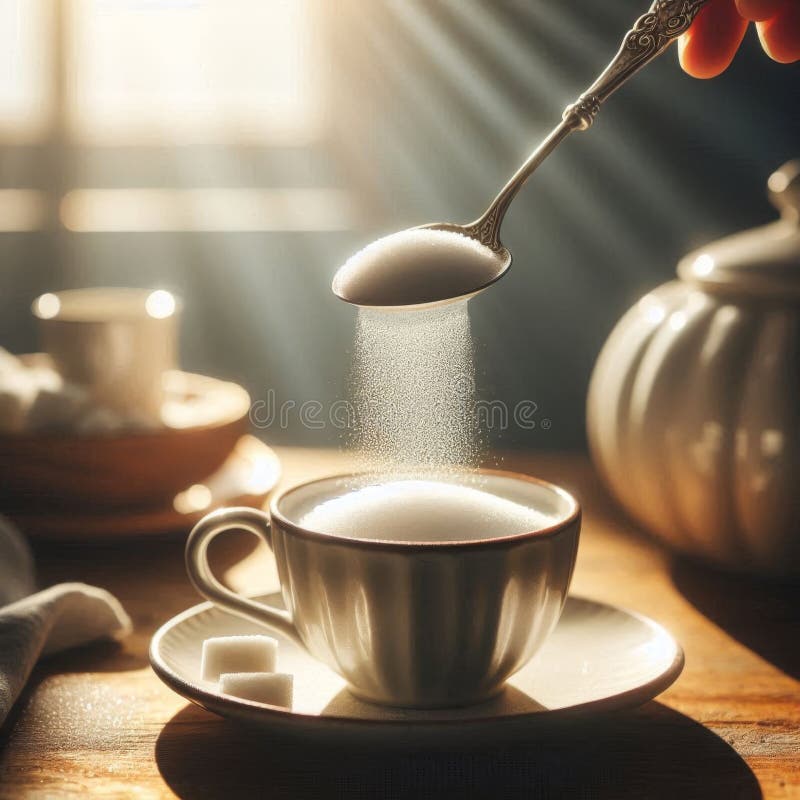 Spoon Pouring Sugar into Cup Stock Illustration - Illustration of ...