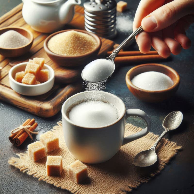 Spoon Pouring Sugar into Cup Stock Illustration - Illustration of ...