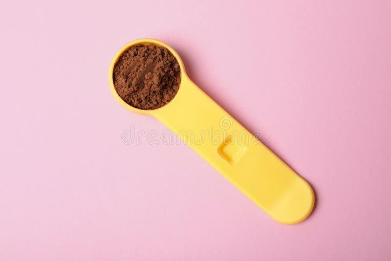 Spoon of Protein Powder on Pink Background Stock Photo - Image of pile ...