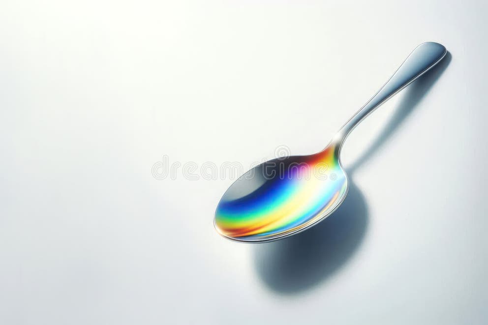 Spoon with Rainbow Reflection. Space for Text. Stock Image - Image of ...