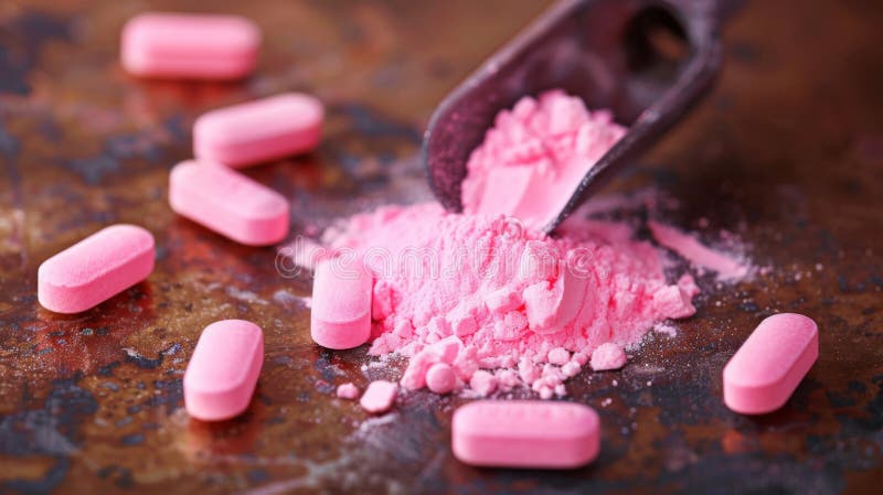 Spoon Scooping Pink Powder Out of a Pan Stock Image - Image of ...
