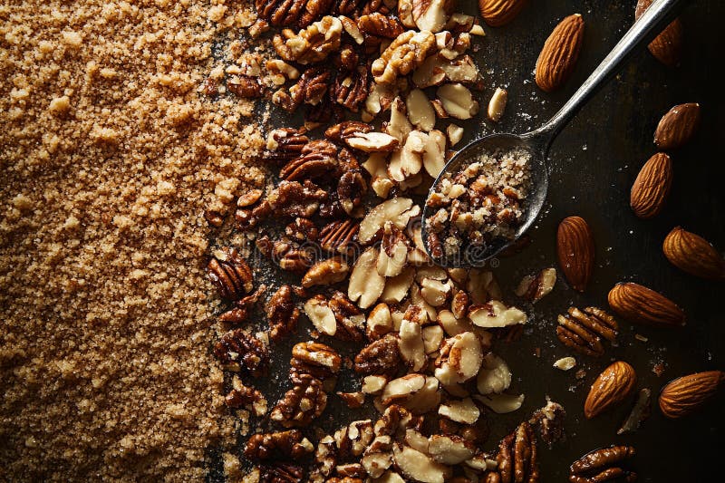 A Spoon is Scooping Up a Mixture of Nuts and Sugar. the Stock Photo ...