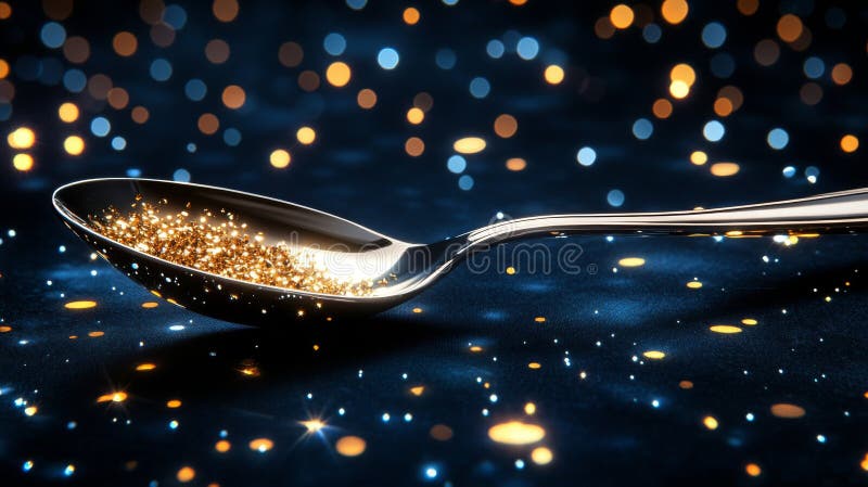 A Spoon is Shown in Close-up, Grasping Golden Spice Against a Dark ...