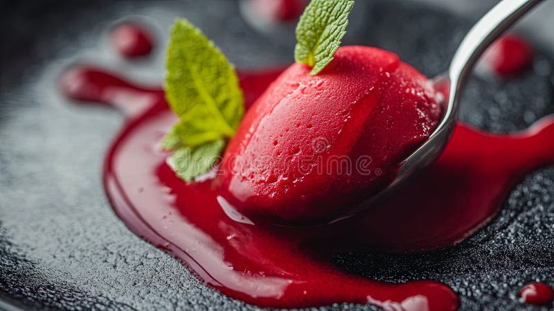 Spoon Sinking into Chilled Mousse, Glossy Indentation Forming . Stock ...