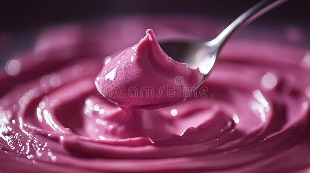 Spoon Sinking into Chilled Mousse, Glossy Indentation Forming . Stock ...
