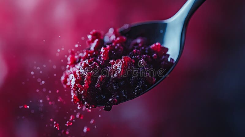 Spoon Stirring Crushed Fruit Blend, Slow Motion and Bold Tones . Stock ...