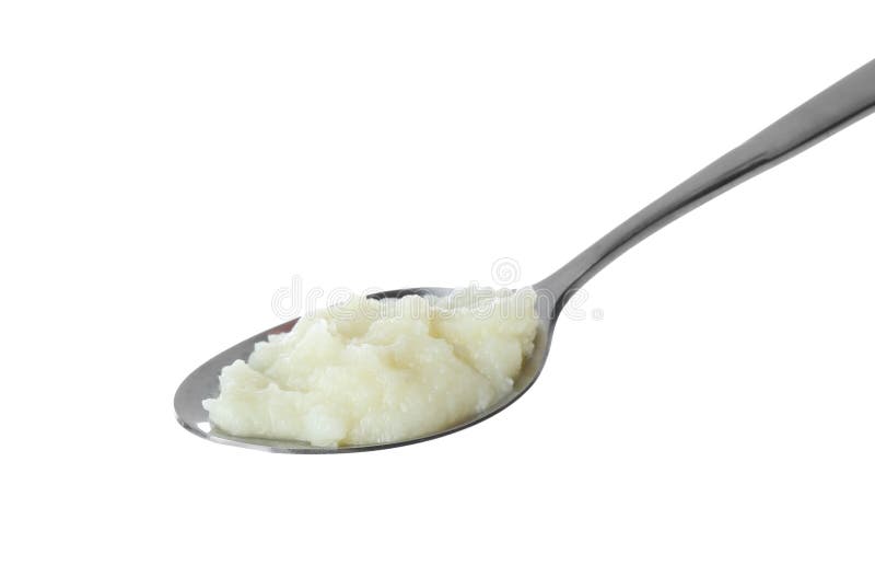 Spoon with Tasty Puree on White Background Stock Photo - Image of ...
