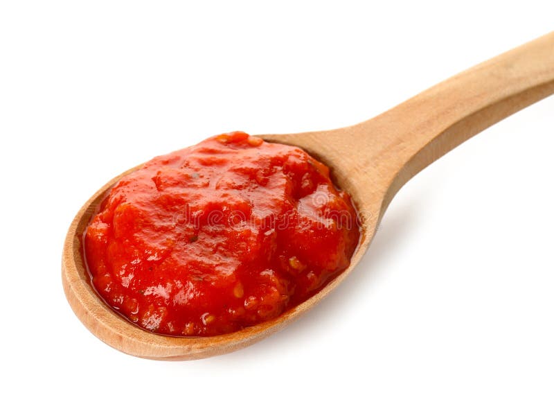 Spoon with Tasty Tomato Sauce on White Background Stock Image - Image ...