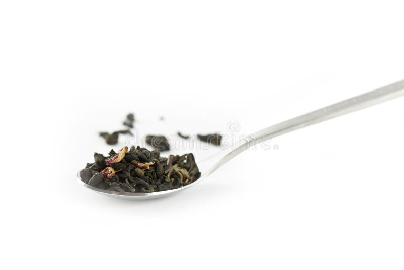 Spoon of tea stock image. Image of green, china, silver - 12524461
