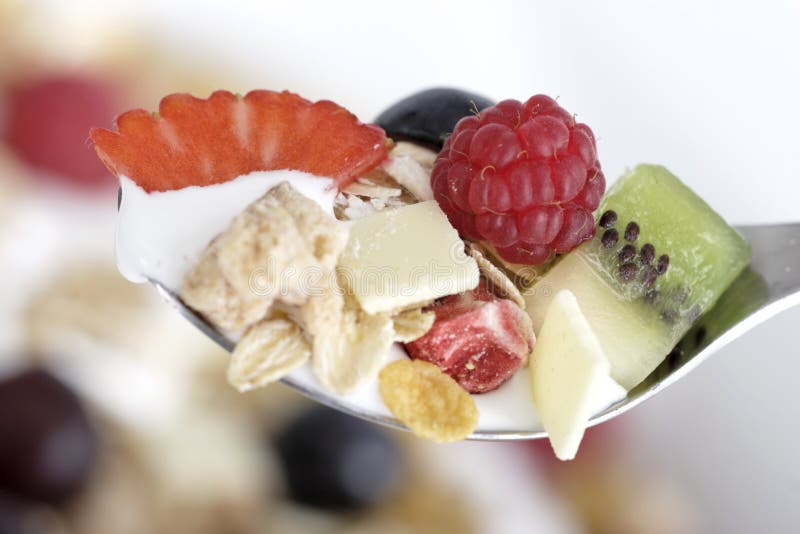 Spoon up muesli stock photo. Image of fruits, milk, wheat - 7333532