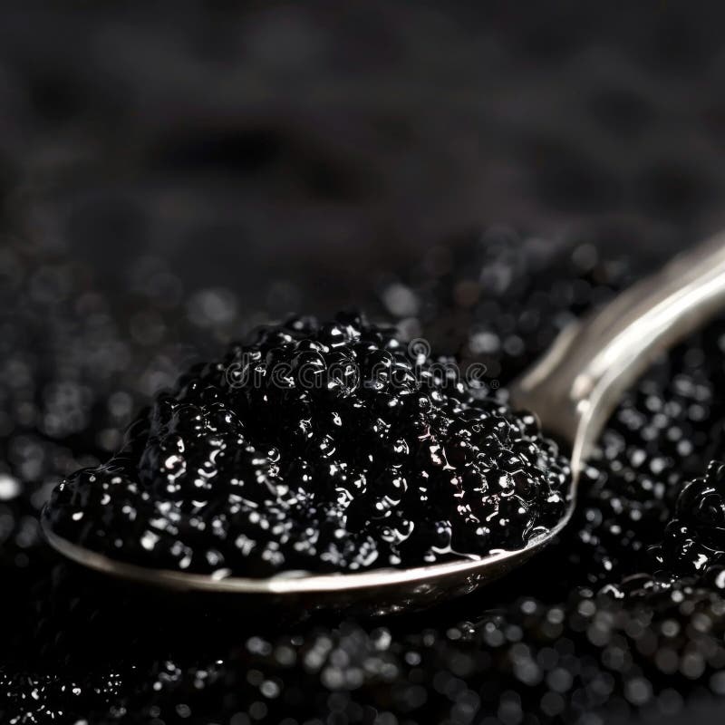 A Spoonful of Black Caviar on a Bed of Caviar Stock Illustration ...