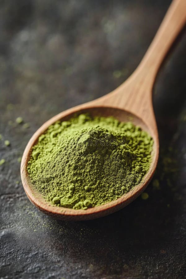 Spoonful of Green Powder is Shown on a Dark Surface Stock Photo - Image ...