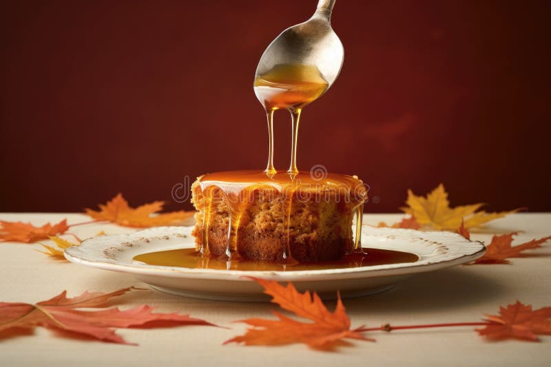 A Spoonful of Maple Syrup Dripping Onto a Cake Stock Illustration ...