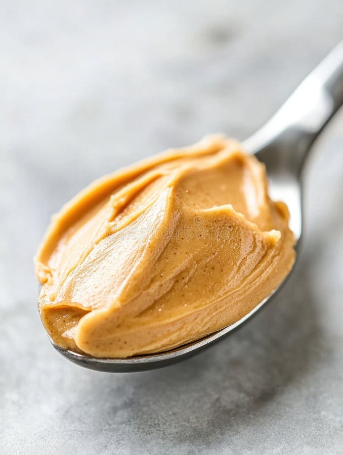 A Spoonful of Peanut Butter is Shown on a Grey Surface Stock ...