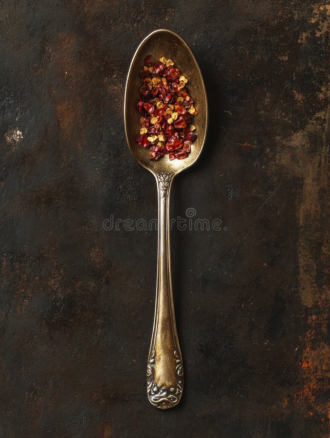 A Spoonful of Red Pepper Flakes on a Dark Surface Stock Illustration ...