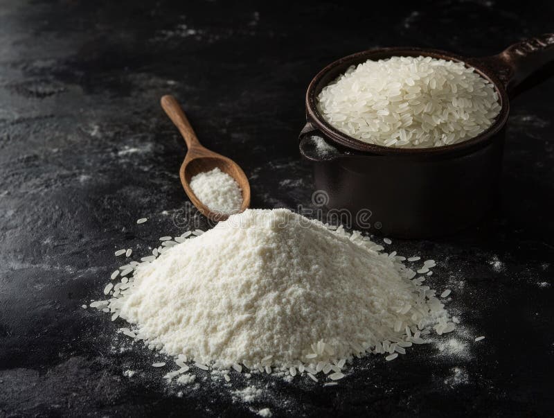 Spoonful of Rice is Sitting on a Table Next To a Bowl of Rice Stock ...