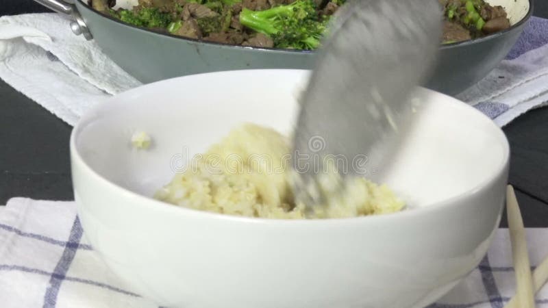 Brown Rice and Fish in a Bowl on Table Stock Video - Video of organic ...