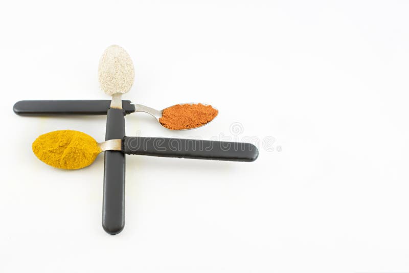 Spoons with condiments. stock image. Image of cuisine - 95790371