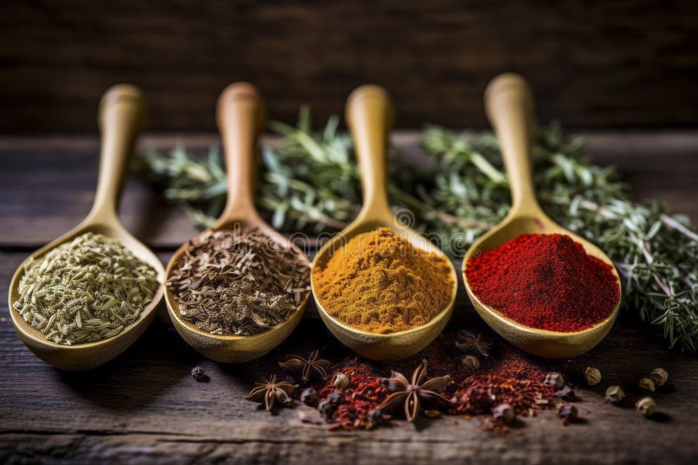 Spoons of Diverse Spices Ensemble Stock Illustration - Illustration of ...