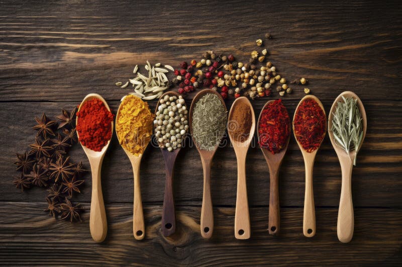 Spoons of Diverse Spices Ensemble Stock Illustration - Illustration of ...