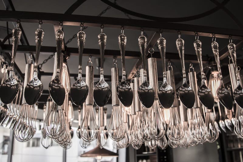 Spoons Hanging for Decoration Stock Image - Image of butter, service ...