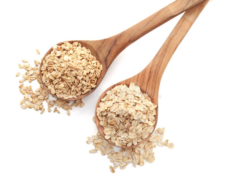 Spoons with Raw Oatmeal on White Background Stock Image - Image of ...