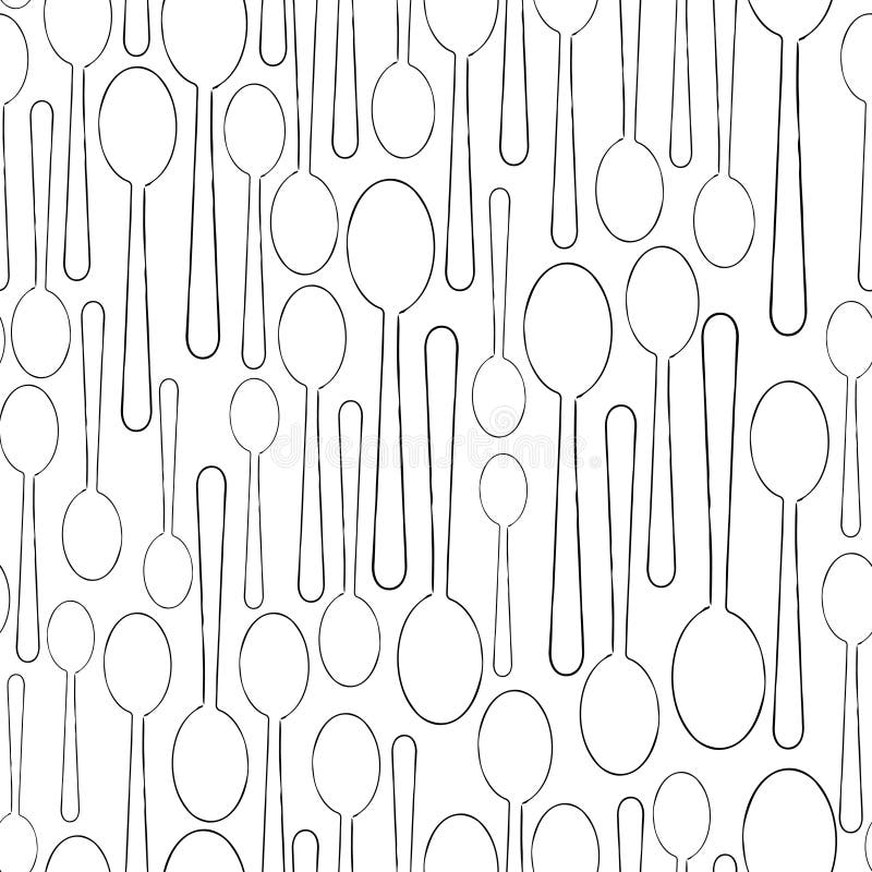 Spoons Seamless Pattern. Hand Drawn Contour Sketch Stock Vector ...