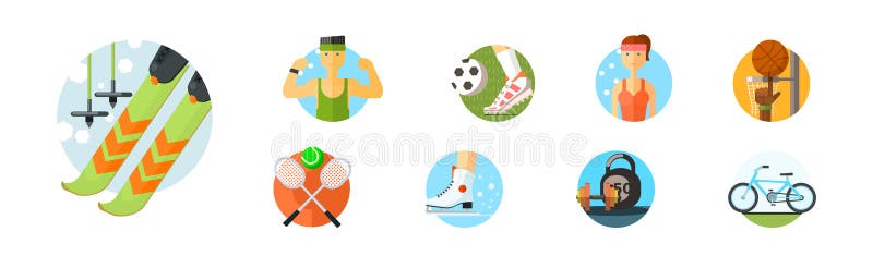 Sport Activity and Training Icon in Round Shape Vector Set Stock ...