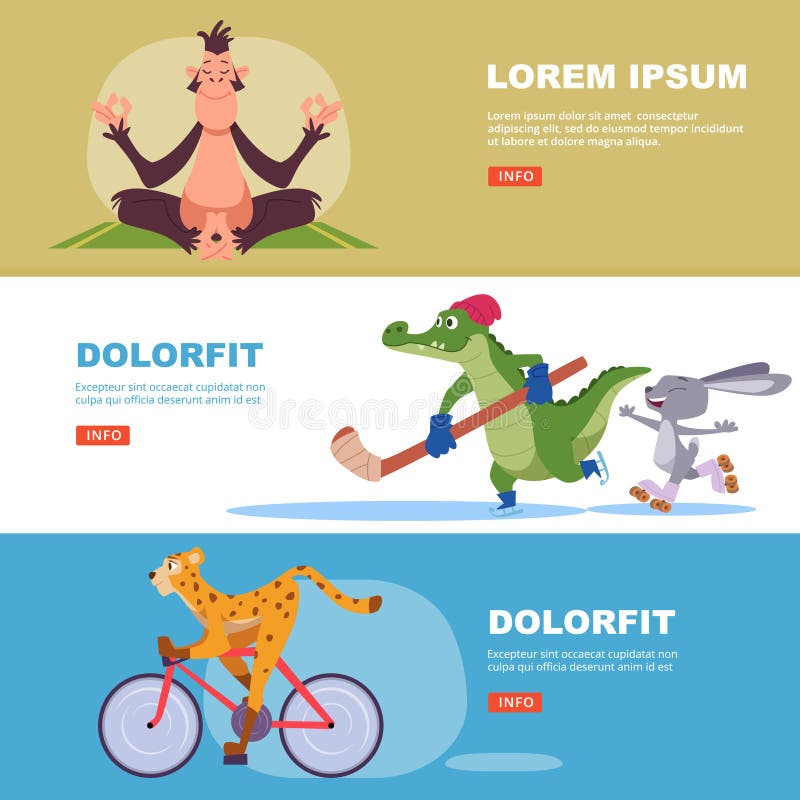 Sport Animals. Horizontal Banners with Sport Animals in Action Poses ...