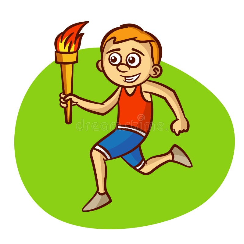 Cartoon Olympic Athlete Running With Olympic Flame Stock Vector ...