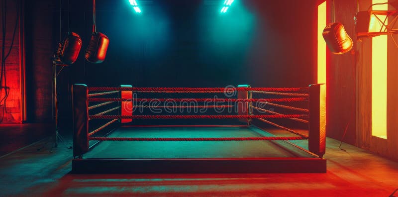 Sport Background: an Empty Boxing Ring Illuminated by a Spotlight in ...