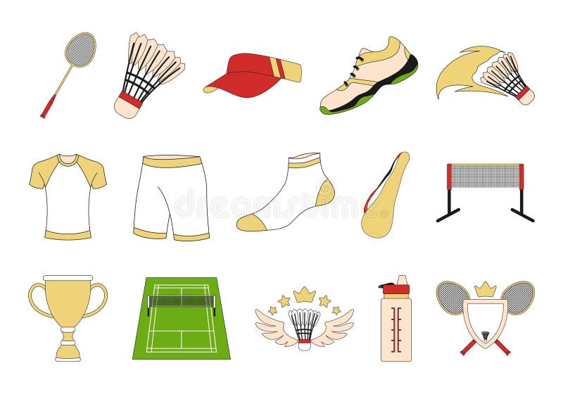 Sport Badminton Equipment Element Set Stock Vector - Illustration of ...