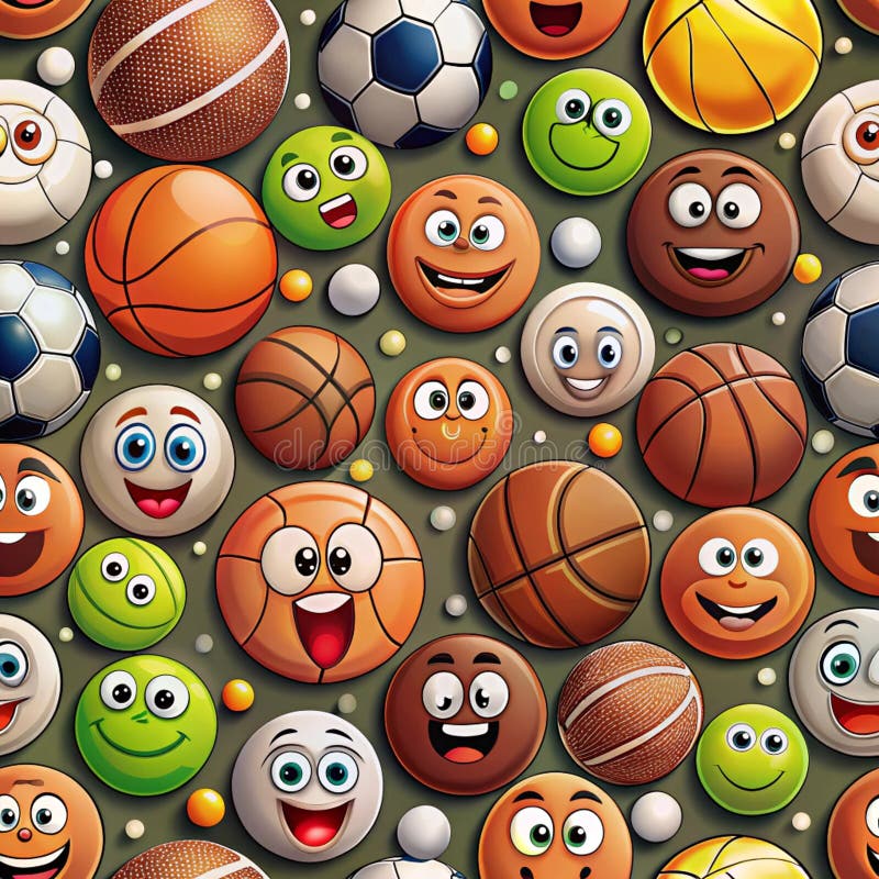 Sport Balls with Cartoon Faces Stock Illustration - Illustration of ...