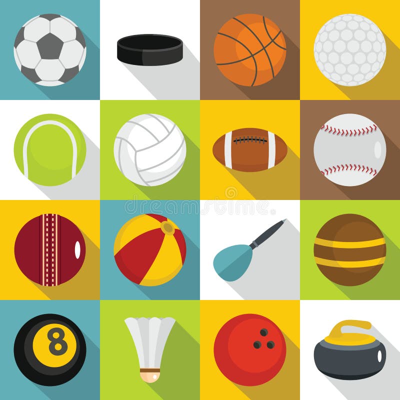 Sport Balls Icons Set, Flat Style Stock Vector - Illustration of black ...