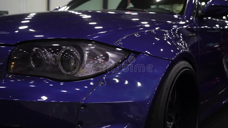 Sport Blue Car Headlight. Automobile Tuning. Luxury Coupe. Stock Video ...