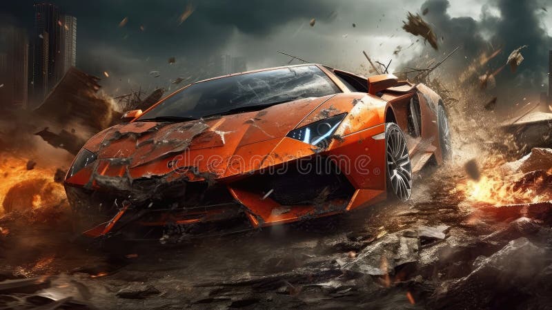 Sport Car Crashes in a Storm. Generative AI Stock Image - Image of skid ...
