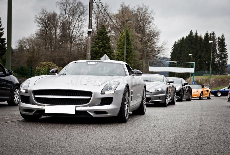 Sport car line up editorial photography. Image of miles - 37745752