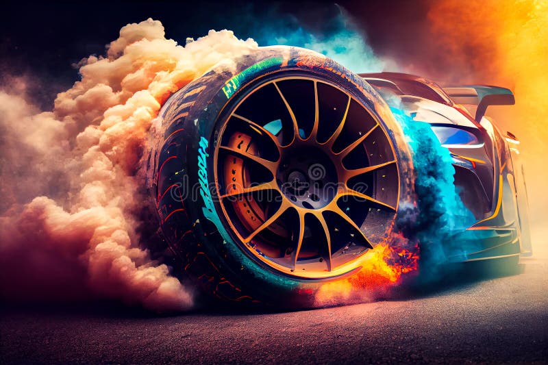 Sport Car with Smoke on the Road. Generative AI Stock Illustration ...